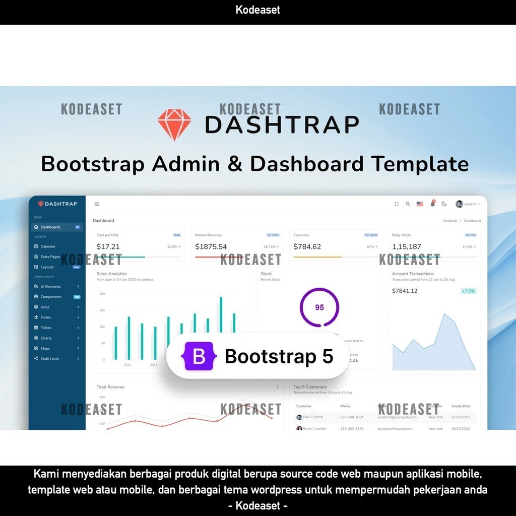 Jual WEB TEMPLATE DASHTRAP - BOOTSTRAP 5 ADMIN DASHBOARD & UI KITS D2297 KODEASET | Shopee Indonesia