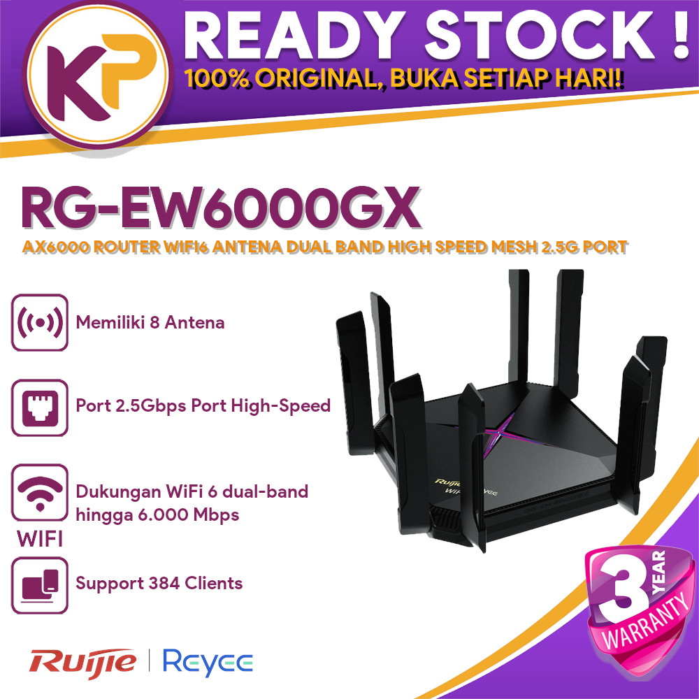 Jual RUIJIE REYEE RG-EW6000GX AX6000 ROUTER WIFI6 ANTENA DUAL BAND HIGH SPEED MESH 2.5G PORT ...