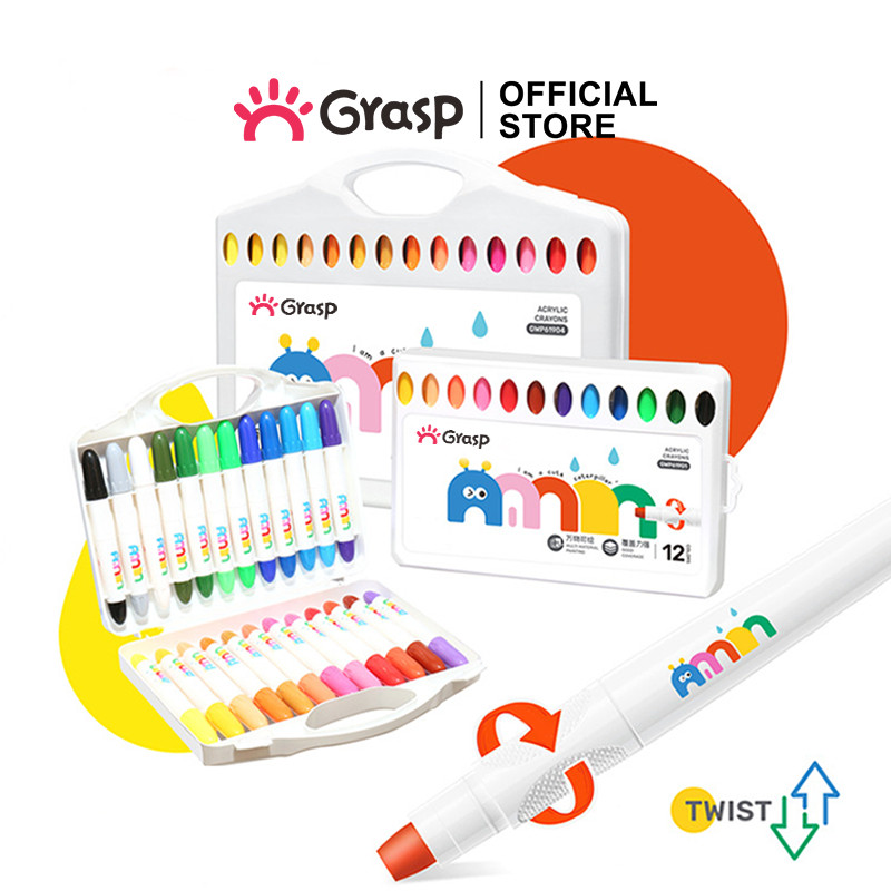 Jual GRASP Silky Crayon Acrylic 12/24/36 Warna Twist Krayon Water ...