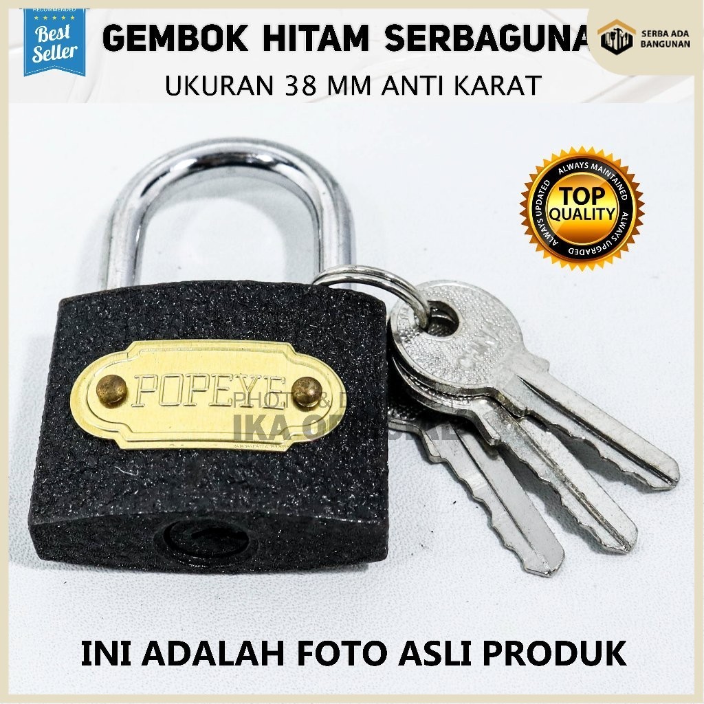 Jual SAB GEMBOK HITAM GLOBE POPEYE SUPER KUAT 20 25 30 40 mm / Gembok ...