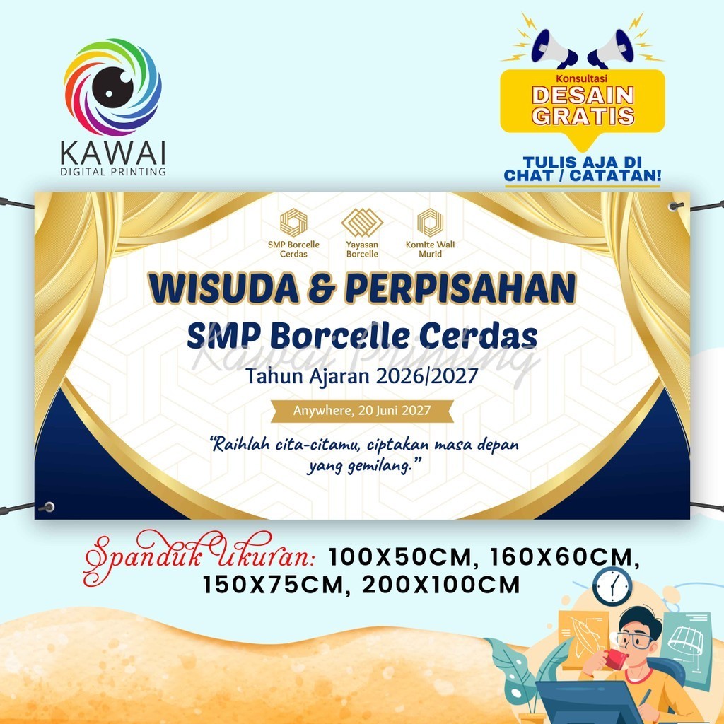 Jual Spanduk Banner MMT Wisuda Dan Perpisahan Biru Bisa Rekuest 200x100 ...
