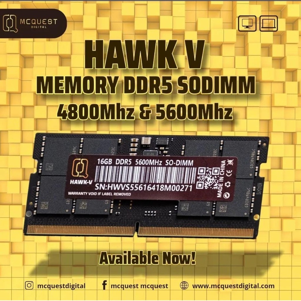Jual Memory RAM MCQUEST HAWK-V SODIMM DDR5 8GB / 16GB/ 32GB 4800MHZ for ...