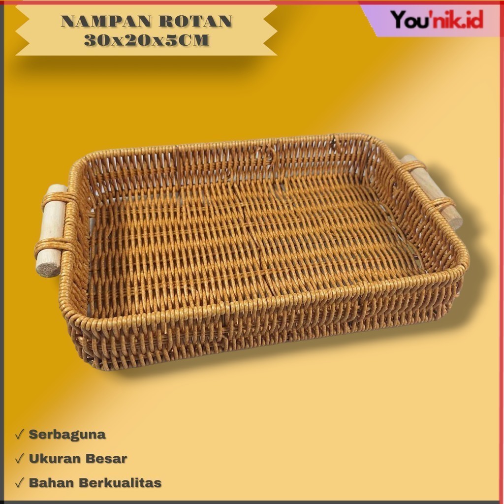 Jual Younik - Tatakan Nampan Rotan Fruit Tray Basket With Handle Model ...
