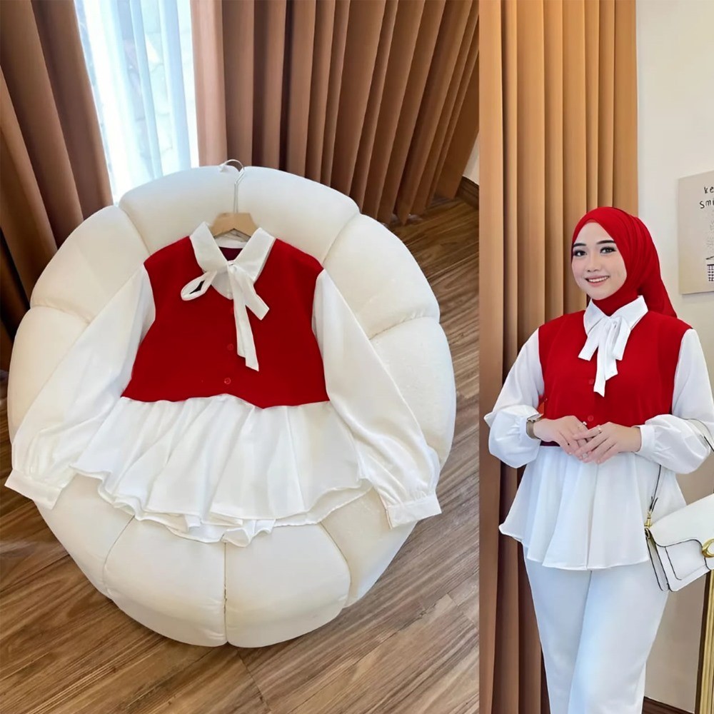 Jual R.A - Sweet Blouse Atasan Wanita Modern Kekinian Merah Putih l ...