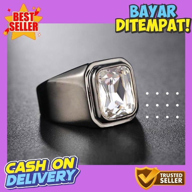 Jual Cincin Pria Keren Mewah White Topaz Square Cut Ring Baja Titanium ...