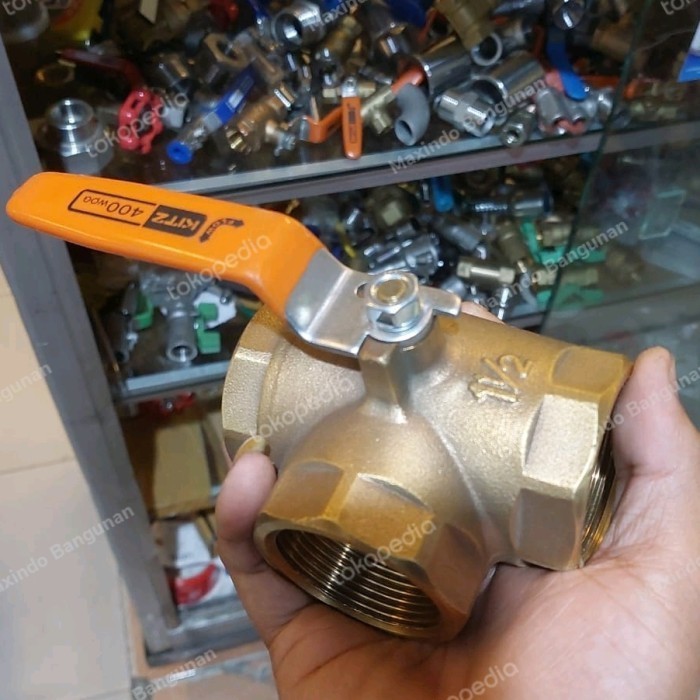 Jual Ball Valve KITZ 3 Way 1" Inch Kuningan / Stop Kran 3 Jalur Arah | Shopee Indonesia