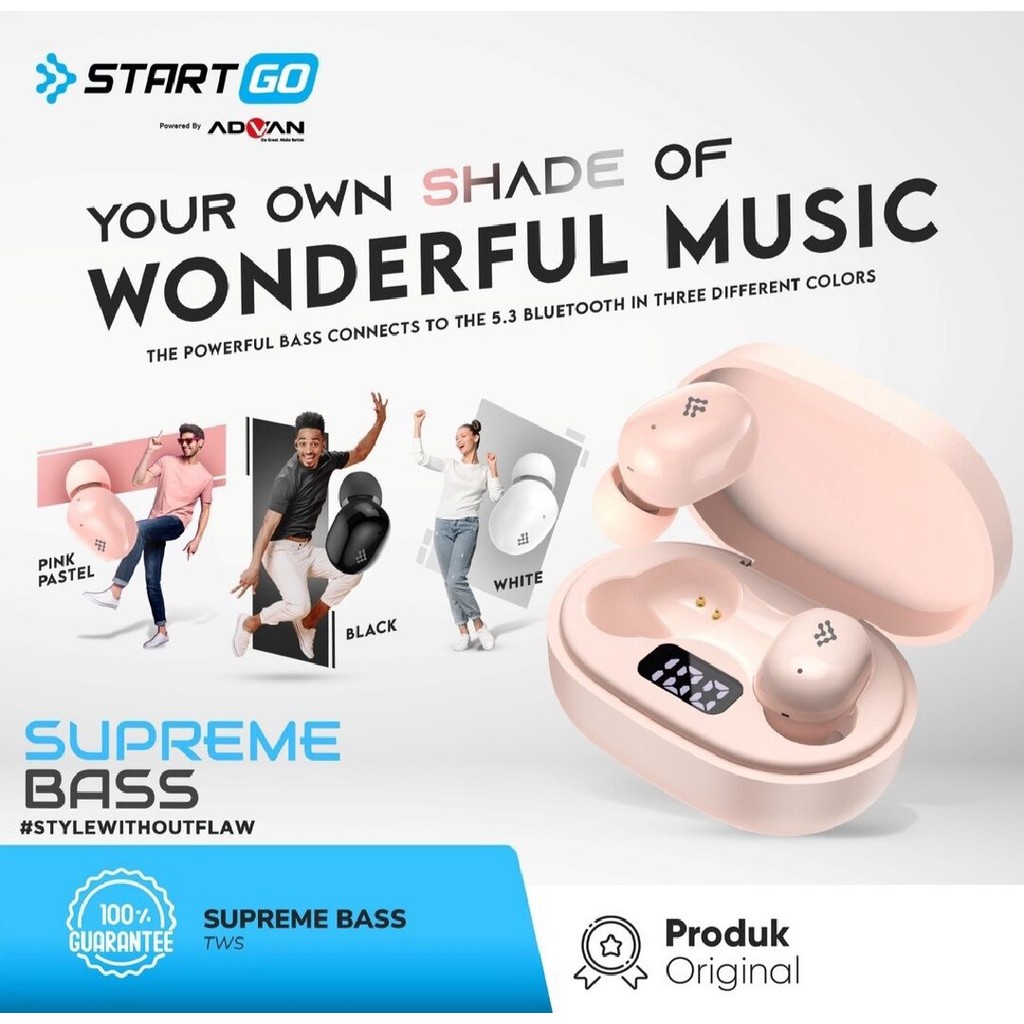 Jual NEW ADVAN StartGo SUPREME BASS In-Ear TWS Earphone Bluetooth 5.3 ...