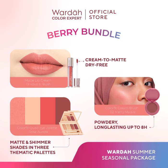 Jual Wardah Paket Summer Lip Cream 4 g + Cream Blush 3 g + Quad Eye 6 g ...
