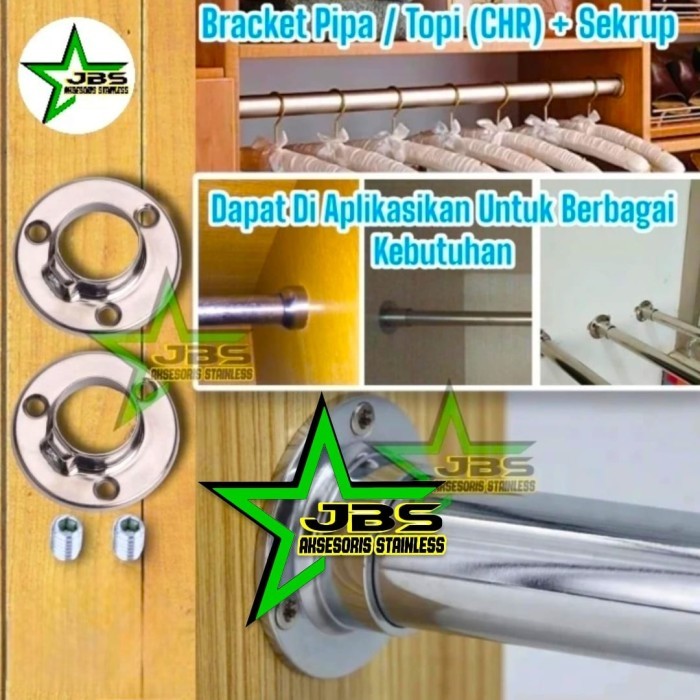 Jual SA99 BRACKET PIPA/TOPI (CHROME) 3/4" INCHI + SEKRUP (HARGA 1 SET ...
