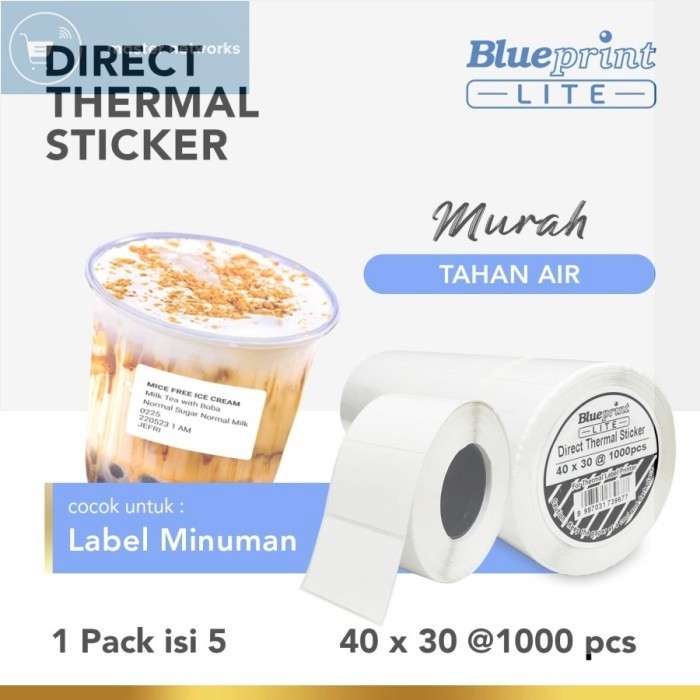 Jual Blueprint Lite Direct Thermal Sticker Label Stiker 40x30 mm 1 Line 1000 pcs | Shopee Indonesia