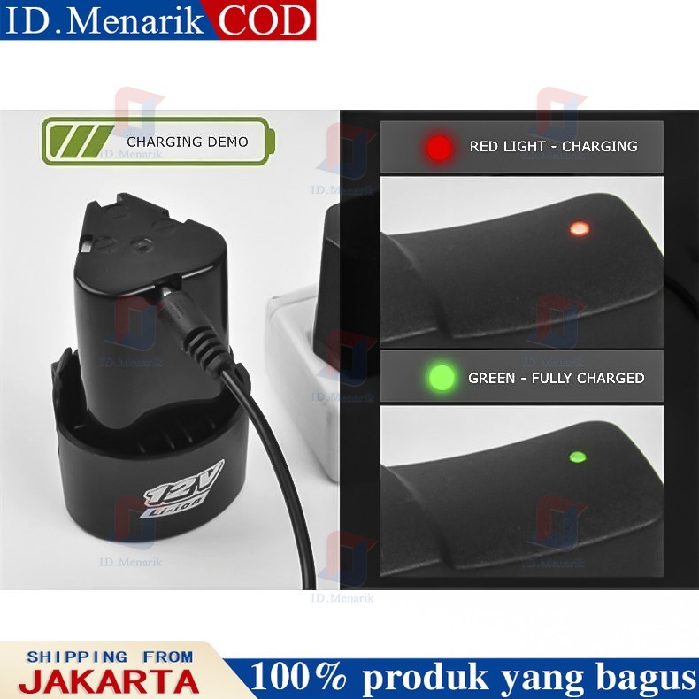 Jual Batre bor cordless 12 volt+Charger Power Adapter 12V DC 110-220V ...