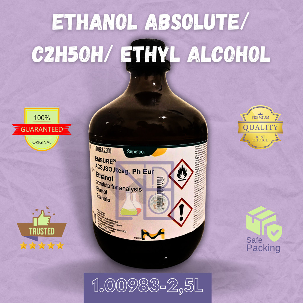 Jual MERCK, ORIGINAL, ETHANOL ABSOLUTE/ C2H5OH/ ETHYL ALCOHOL, 1.00983, 2.5L | LBD | Shopee ...