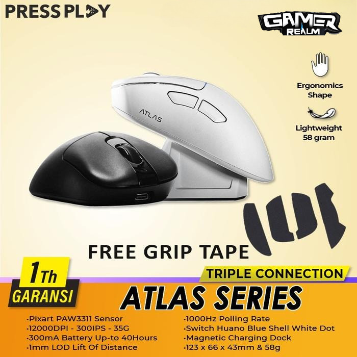 Jual Pressplay / Press Play Atlas Ultralight Ergonomic Wireless Triple ...