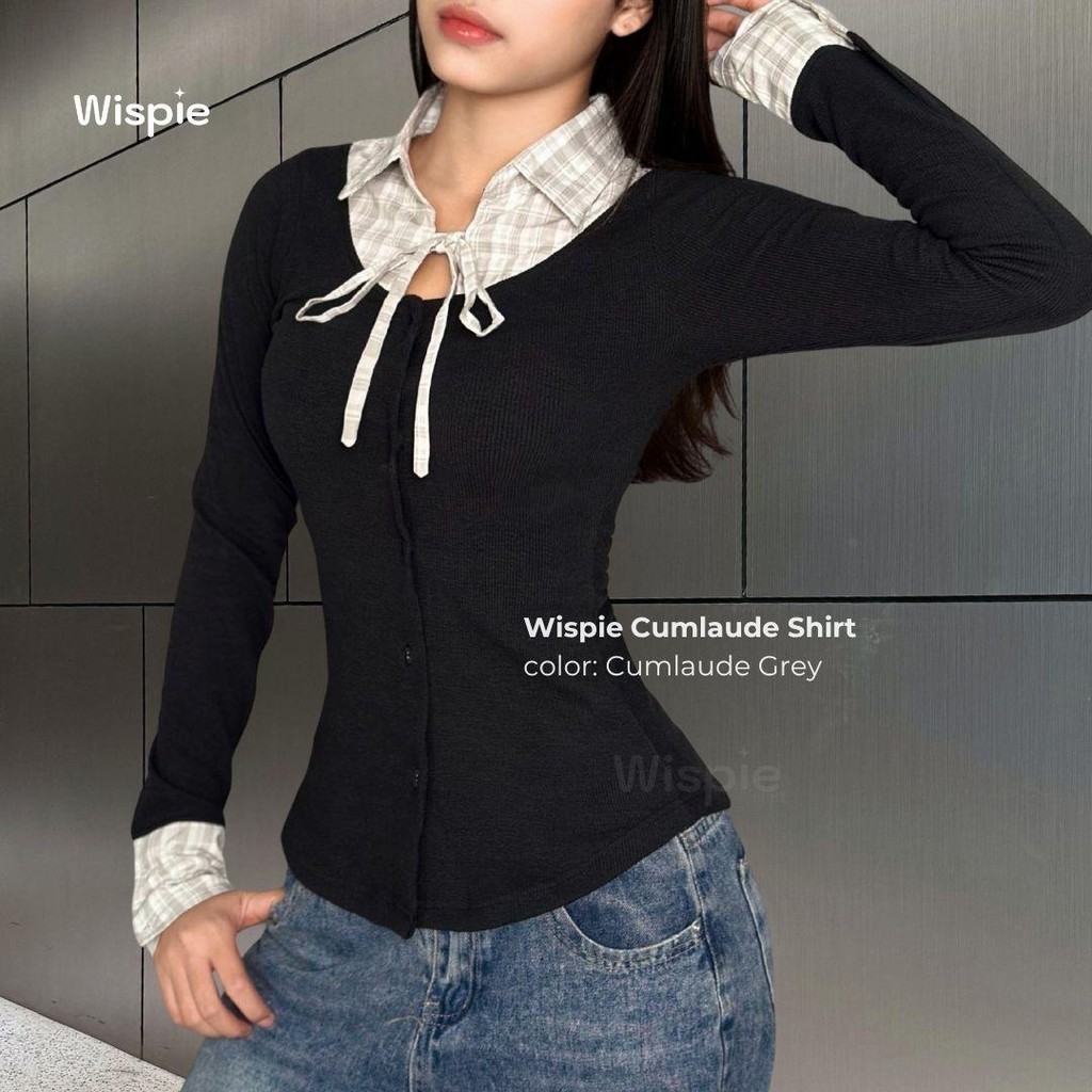 Jual Wispie Cumlaude Top | Atasan Kemeja Kaos Wanita Kotak Gingham Rib ...