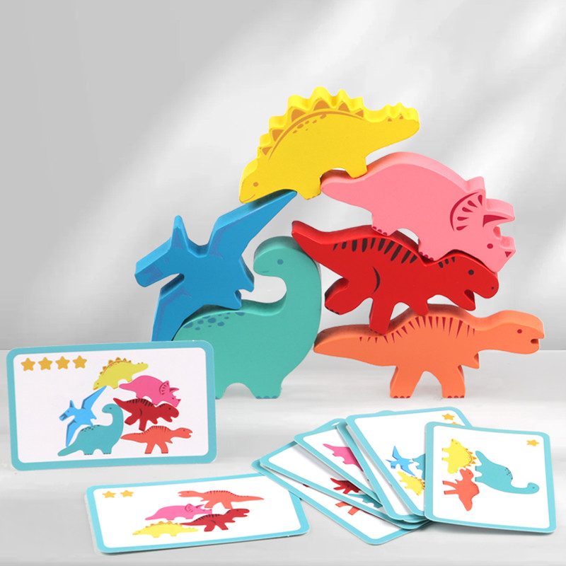 Jual Wooden Dinosaur Stacking High Toy Color Animal Stacking Block ...