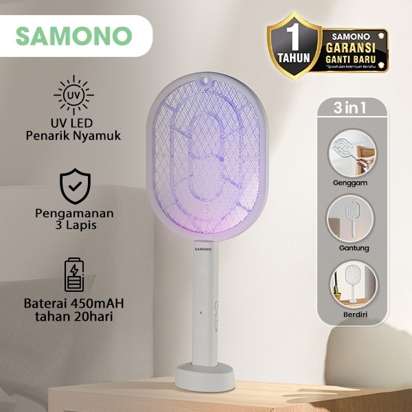Jual SAMONO Raket Nyamuk 3in1 UV Light 450mAh Tahan 20 Hari Mode Genggam Gantung Berdiri ...