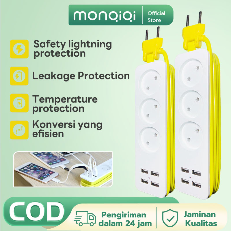 Jual MONQIQI Portable Stop Kontak Travel - 4 USB Port - Kabel 1,5 Meter | Shopee Indonesia