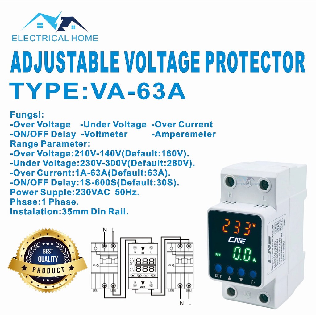 Jual VA-63A 220VAC 63A ADJUSTABLE VOLTAGE PROTECTOR | Shopee Indonesia