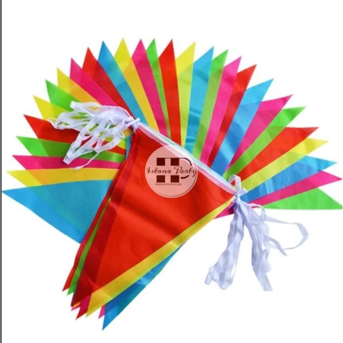 Jual bendera segitiga merah putih /bendara umbul umbul karnaval HUT RI kain - warna warni ...