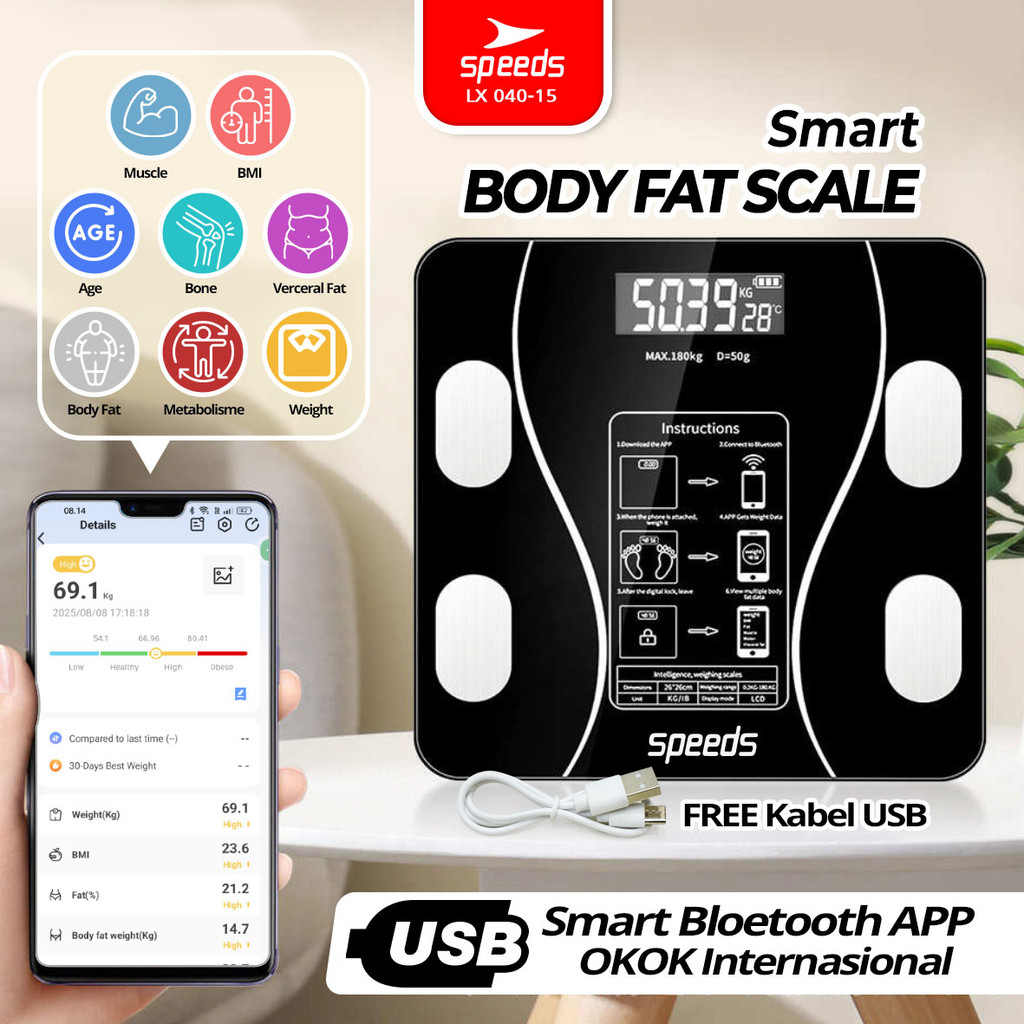 Jual SPEEDS Timbangan Badan Aplikasi Pengukur Lemak Smart Lemak Fat ...