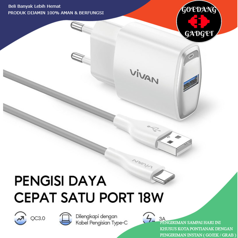 Jual POWER OVAL 3C VIVAN CHARGER TYPE C 3 AMPERE QUICK CHARGING 18W 3.0 ...