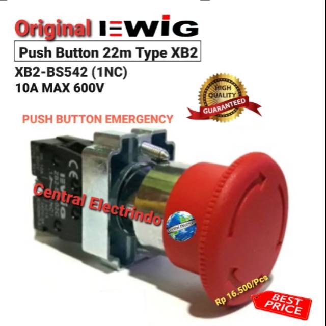 Jual Push Button Emergency Stop EWIG 22mm XB2-BS542 (1NC) . | Shopee ...