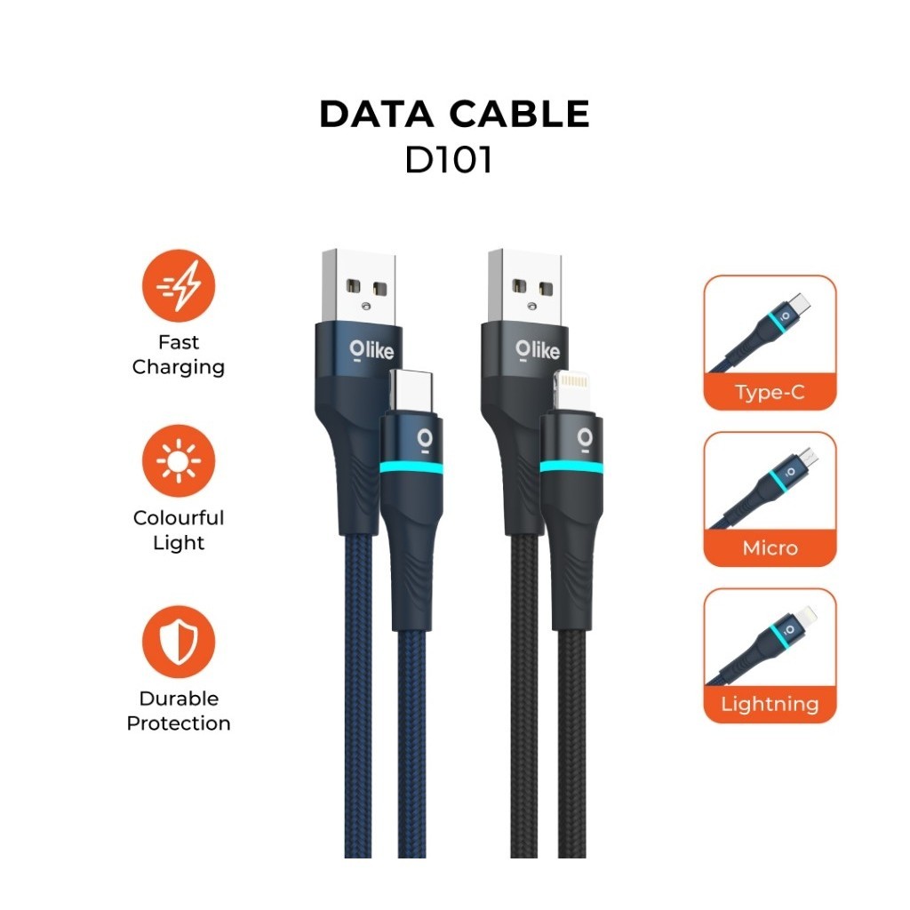 Jual Kabel Data LED Fast Charging Micro USB Type C Iphone OLIKE D101 ...