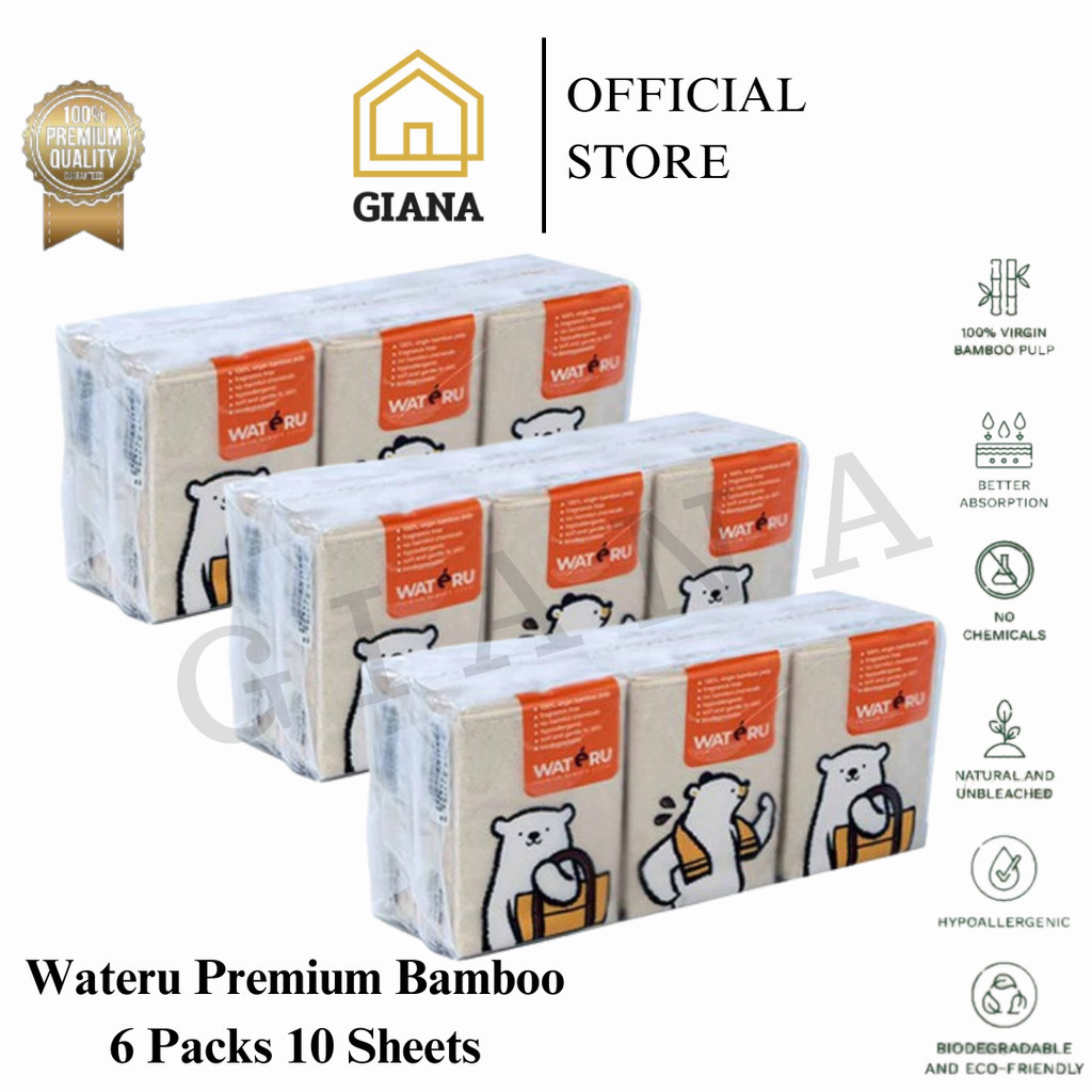 Jual GIA Wateru Premium Bamboo Tissue 6 Packs 10 Sheets Facial Tissue ...