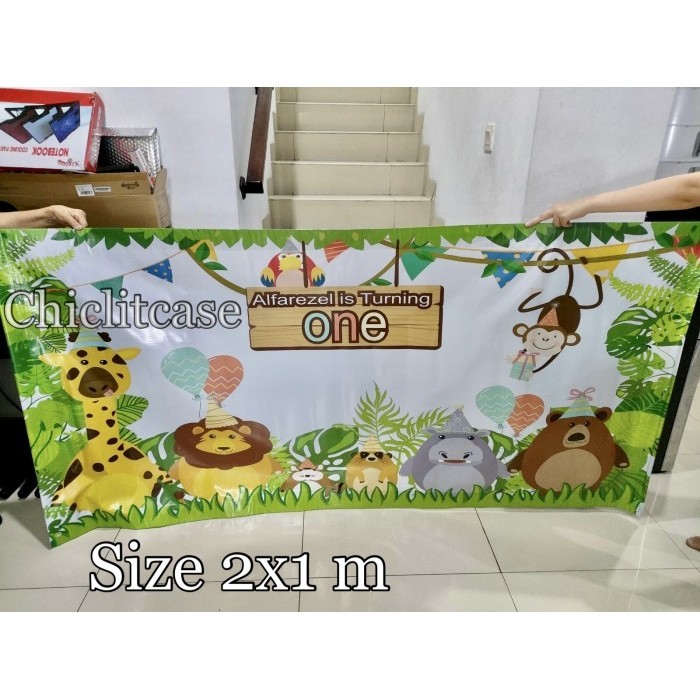 Jual Custom backdrop birthday banner ultah spanduk zoo safari animal ...