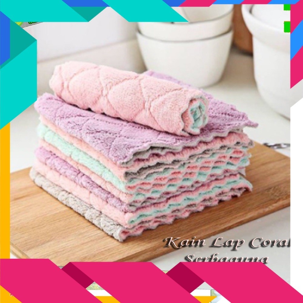 Jual Kain Lap Meja Piring Lap Dapur Coral Microfiber Lapis Ganda Tebal ...