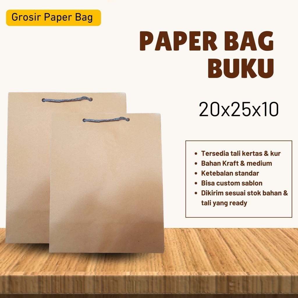 Jual PAPER BAG POLOS BUKU / 20 X 25 X 10/ PAPERBAG BUKU POLOS / TAS ...