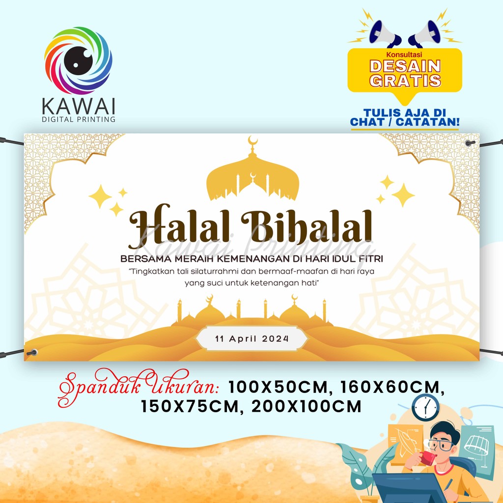 Jual SPANDUK / BANNER Halal Bi Halal Putih Emas Free Desain | Shopee Indonesia