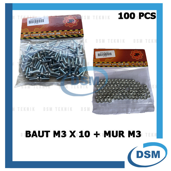 Jual PAKET 2 SET BAUT MUR 3x10 BAUT JP M 3 x 10 MM MUR M3 SKRUP ISI 100 PCS | Shopee Indonesia