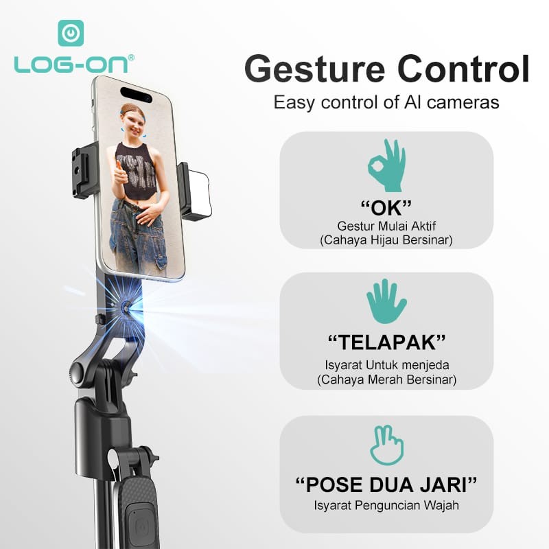 Jual LOG ON AI FACE TRACKING 3IN1 GIMBAL STABILIZER TRIPOD 180CM WIRELESS SELFIE STICK TONGSIS ...