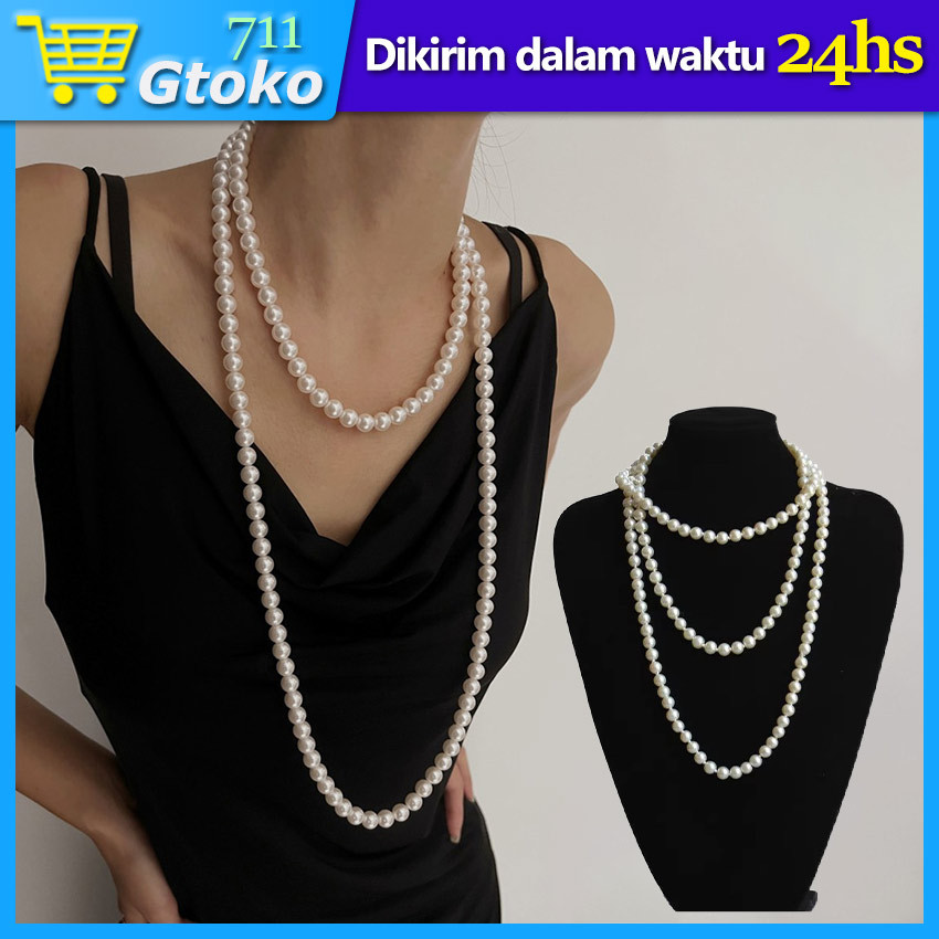Jual Kalung Mutiara Panjang Wanita Gaya Korea Long Pearl Necklace 150 ...