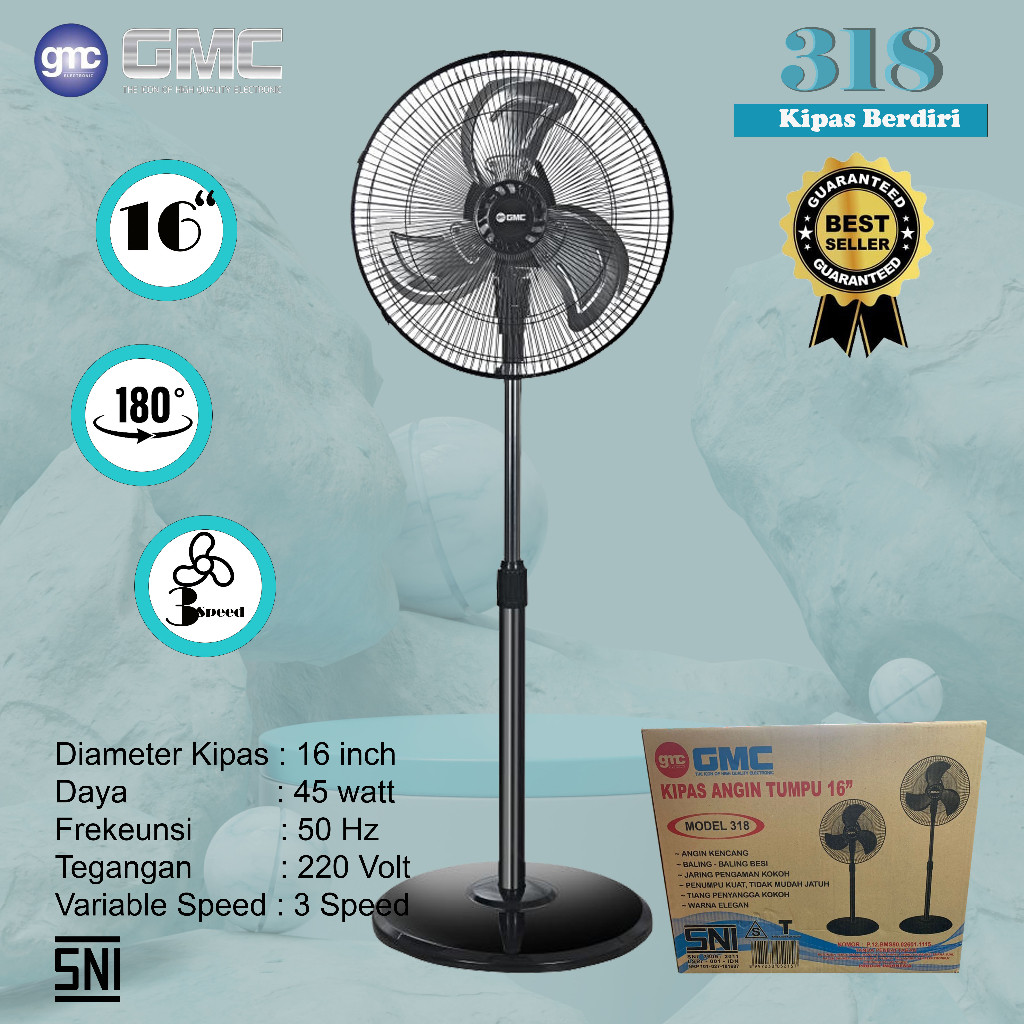 Jual Kipas Angin Berdiri Tornado GMC SF-318 16in 16inch 16 Inch Besi Standfan Stand Fan GMC SNI ...