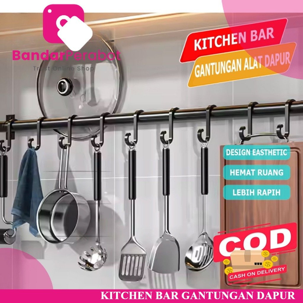Jual Kitchen Bar Hitam Doff Rak Dapur Gantung Dinding Serbaguna 8 Kait ...