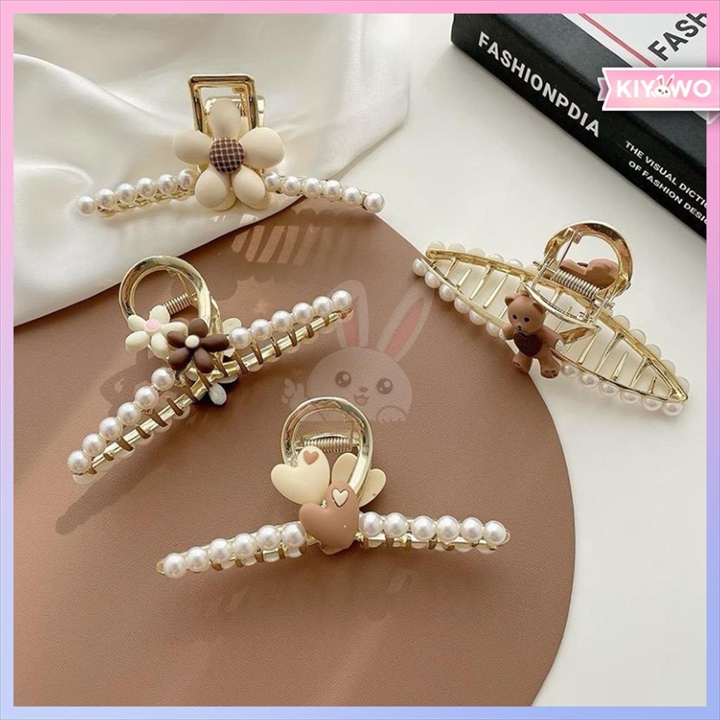Jual KIYOWO Jepit Rambut Metal Gold Mutiara Motif Bunga Bear Love Gaya ...