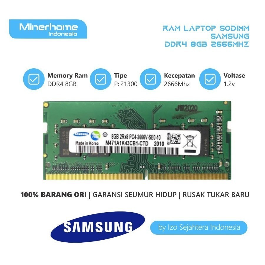 Jual Memory RAM Laptop Samsung Sodimm DDR4 8GB 2666Mhz PC21300 | Shopee Indonesia