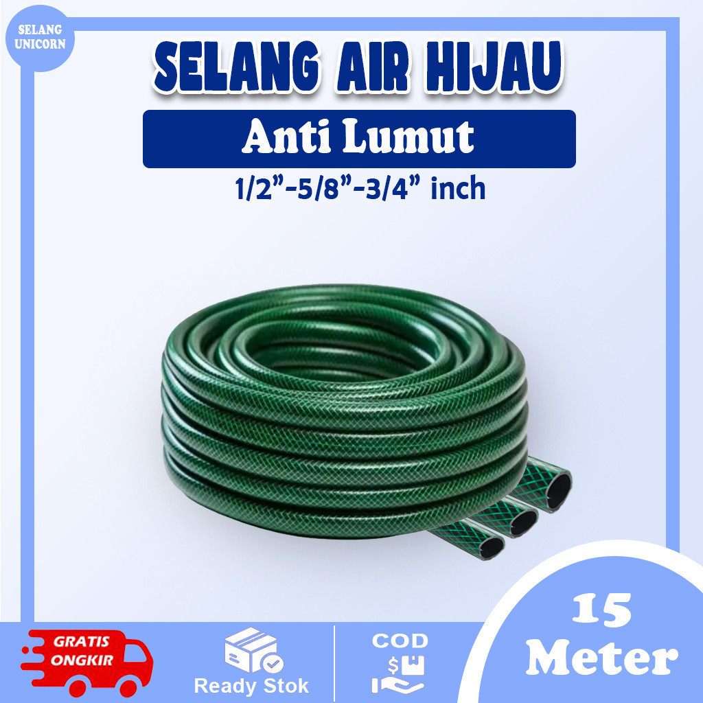 Jual SELANG AIR HIJAU ANTI LUMUT 1/2 5/8 3/4 INCH 5-15 METER - SELANG AIR TAMAN SERAT BENANG ...