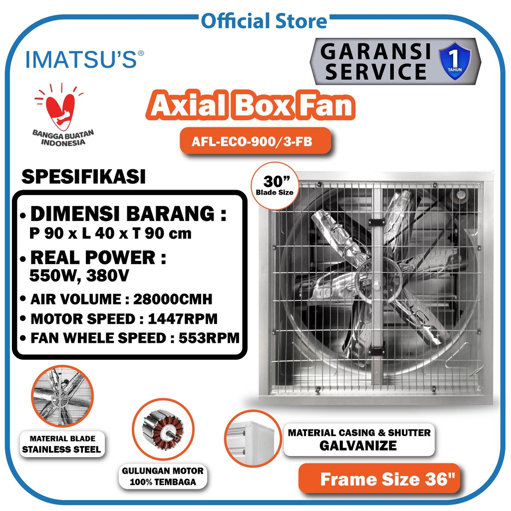 Jual Blower Exhaust Box Fan Kandang Ayam 30 Inch 380V 3 Phase Kipas ...