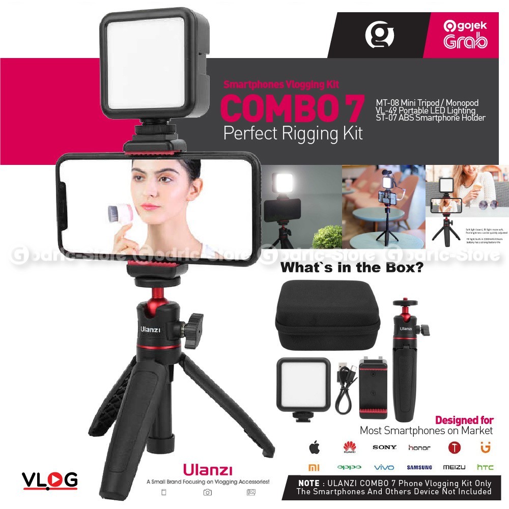 Jual ULANZI Smartphone Vlog Kit Combo 7 Set Vlogging Paket Hemat (LED, Tripod, Holder HP & Bag ...