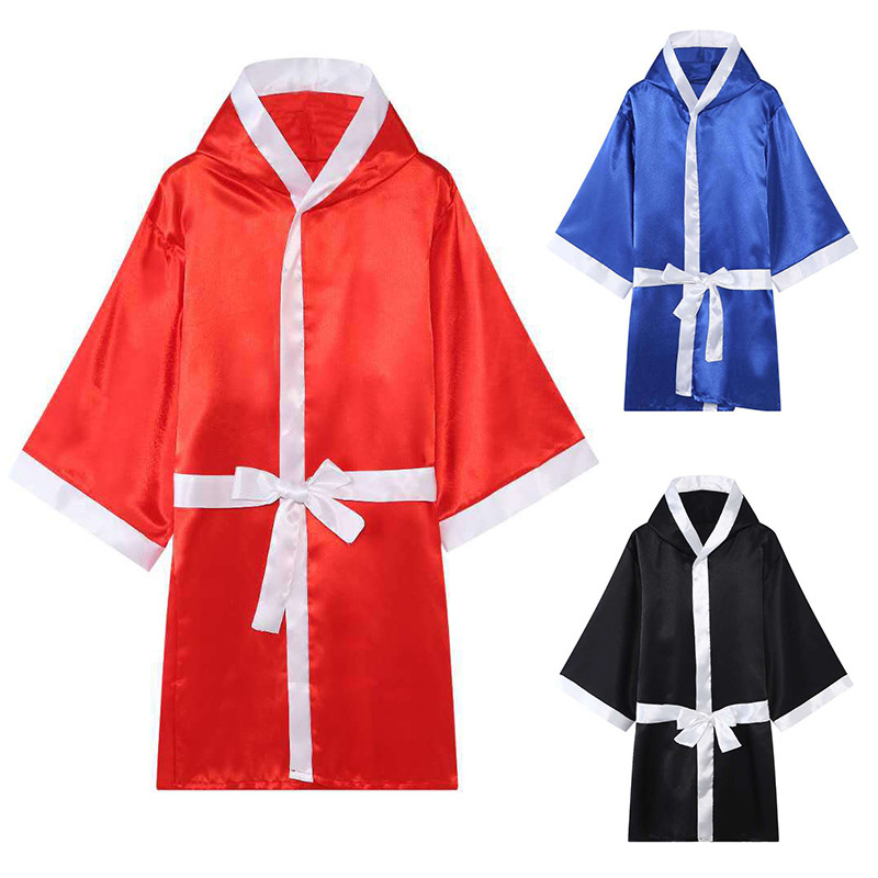 Jual Boxing MMA Robes with Hood Full Length Satin Walkout Robe Men ...