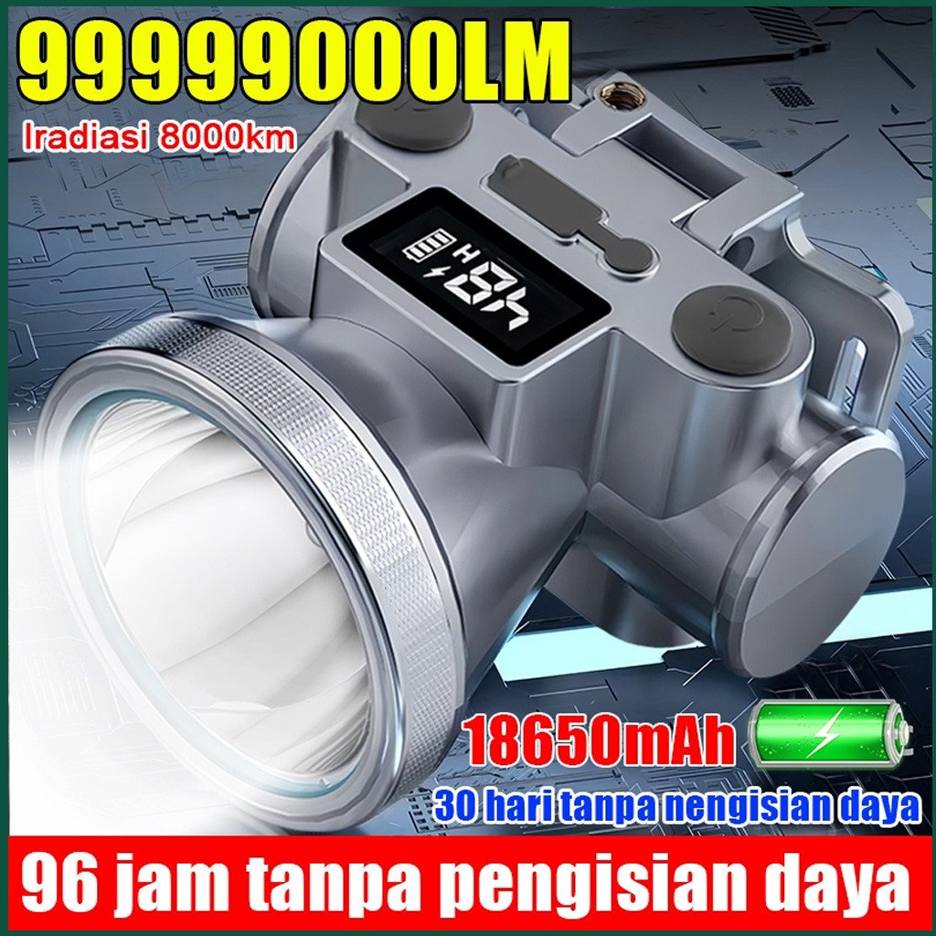 Jual 【#Harga Terendah#】800W Senter Kepala 96 jam tanpa mengisi daya dengan tampilan digital ...