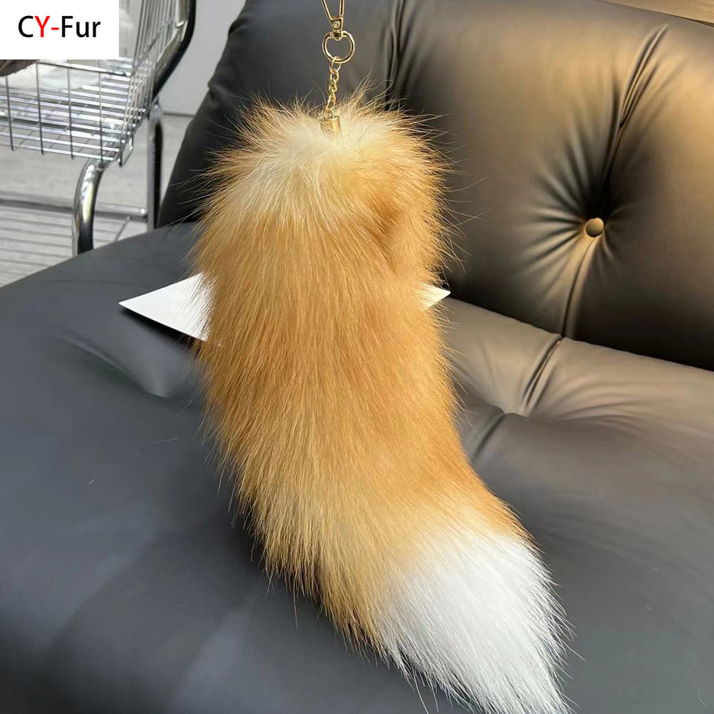 Jual 2024 Real Fox Fur Tail Large Long Natural Fur tail Keychain ...