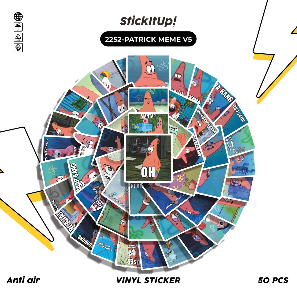 Jual COD 50 Pcs Stiker Pack PATRICK MEME V5 Lucu Aesthetic Vynil ...