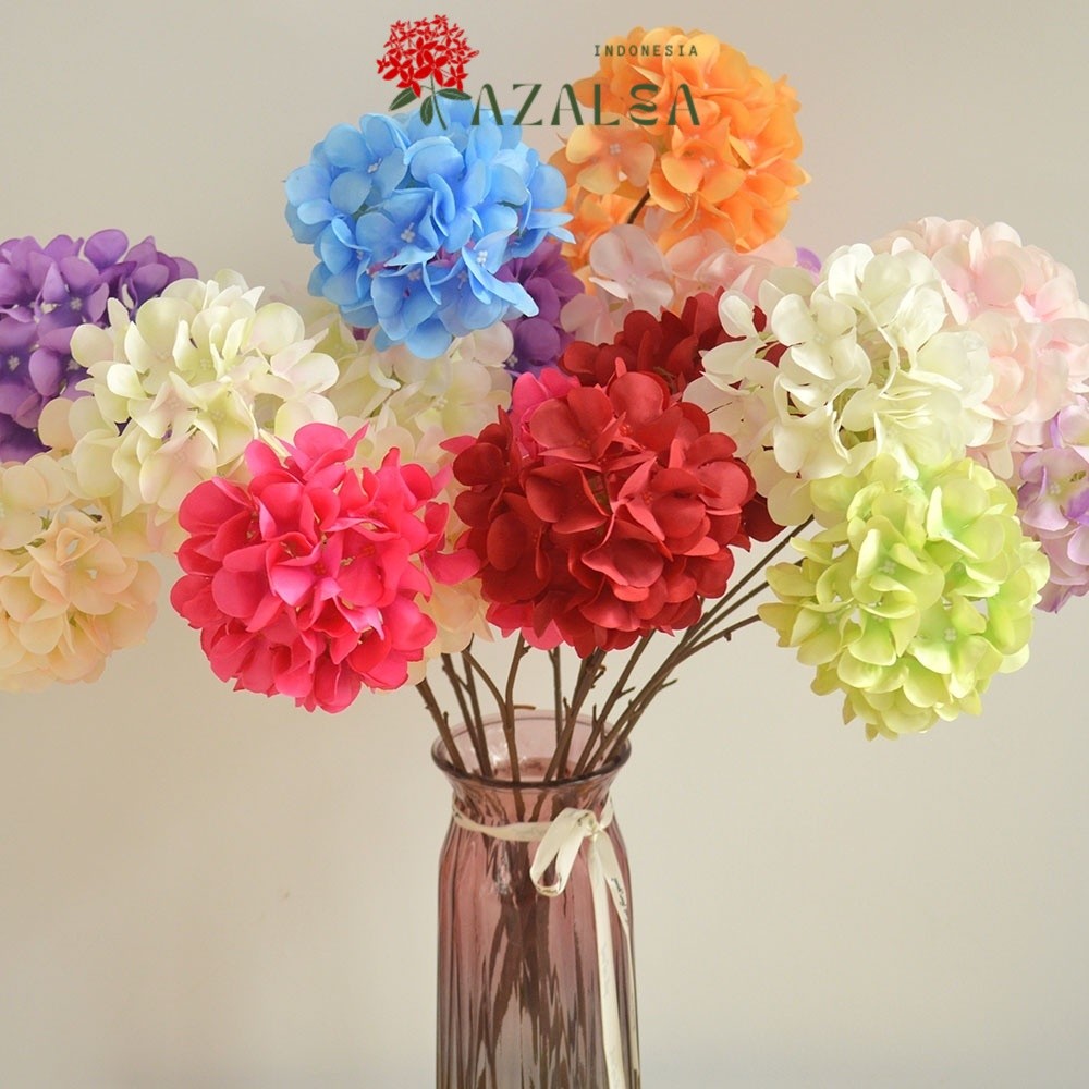 Jual AZALEA - Bunga TWOPOM 70CM Plastik Tanaman HYDRA POM POM ...