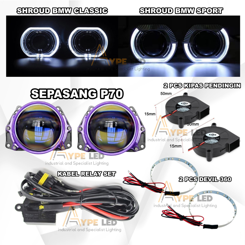 Jual PAKET HEMAT DOUBLE BILED VINYX P70 3 INCHI BLUE PURPLE LENS 70 WATT SET LENGKAP PNP MOTOR ...