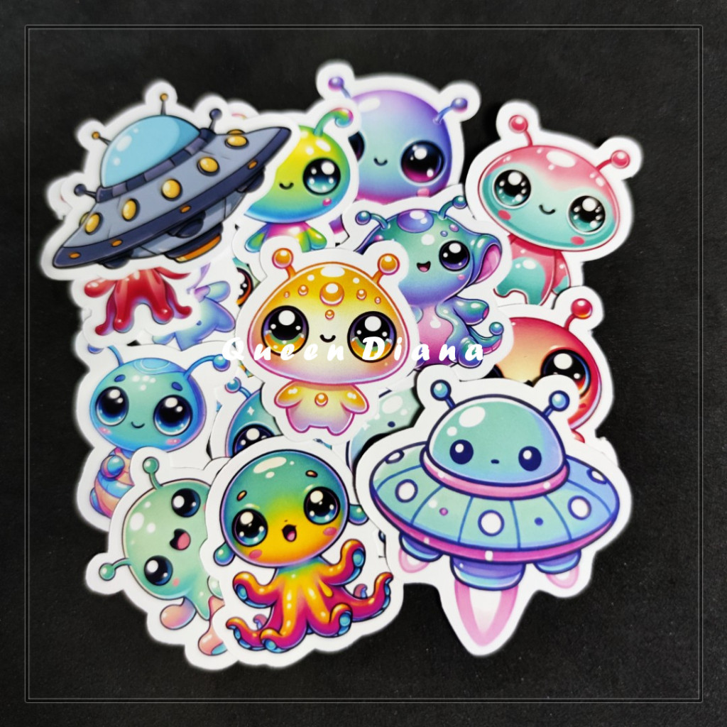 Jual STIKER PRINTING A3 ALIEN CHIBI IMUT STIKER PESAWAT UFO STIKER TEMA ...