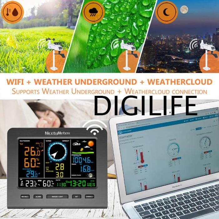 Jual WIFI Wireless Weather Station 6.5" Screen Anemometer Rain Gauge PC ...